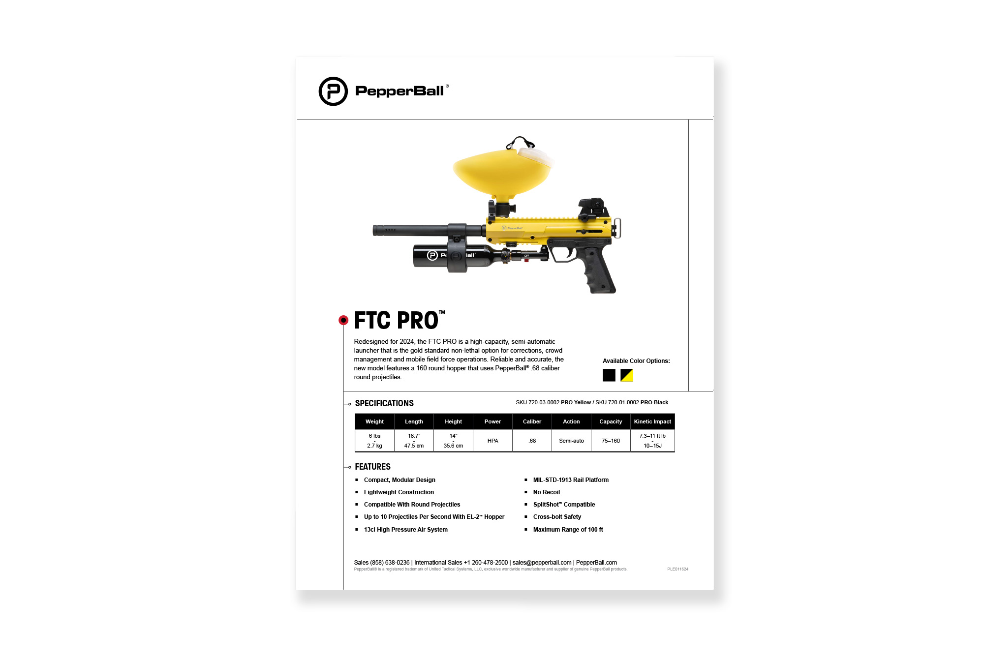 PepperBall® Launcher Specifications | Spec Sheet Downloads