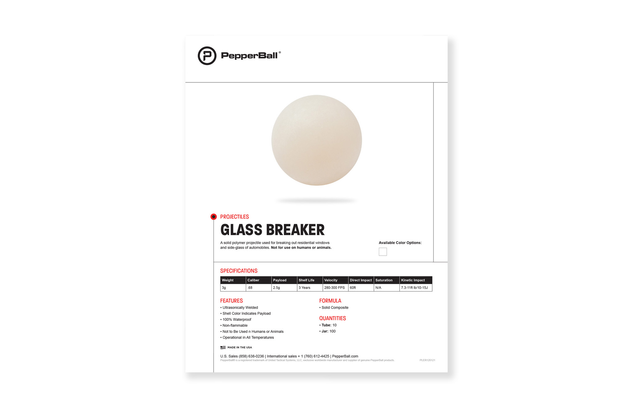 PepperBall® Projectile Spec Sheets | Technical Data