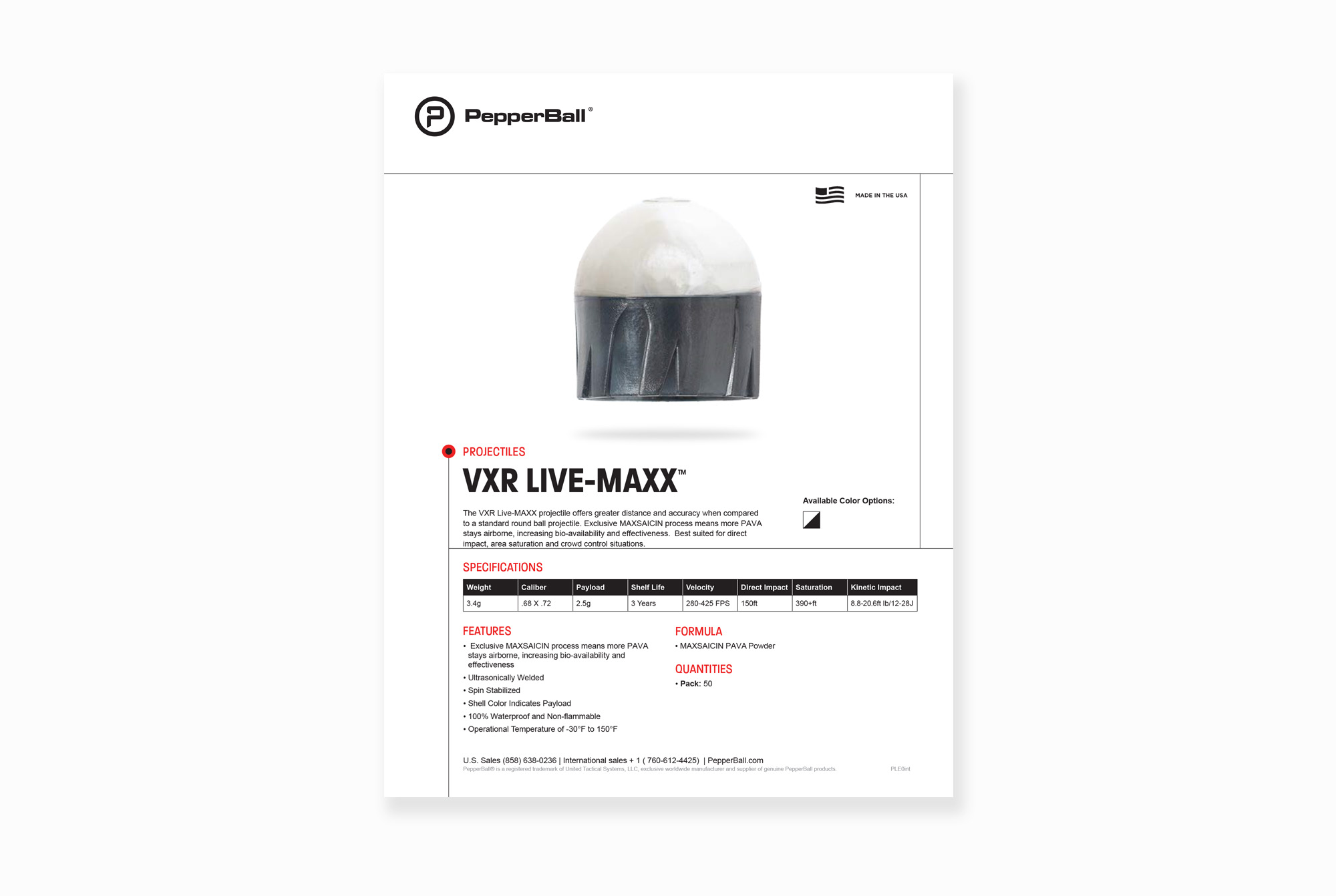 PepperBall® Projectile Spec Sheets | Technical Data
