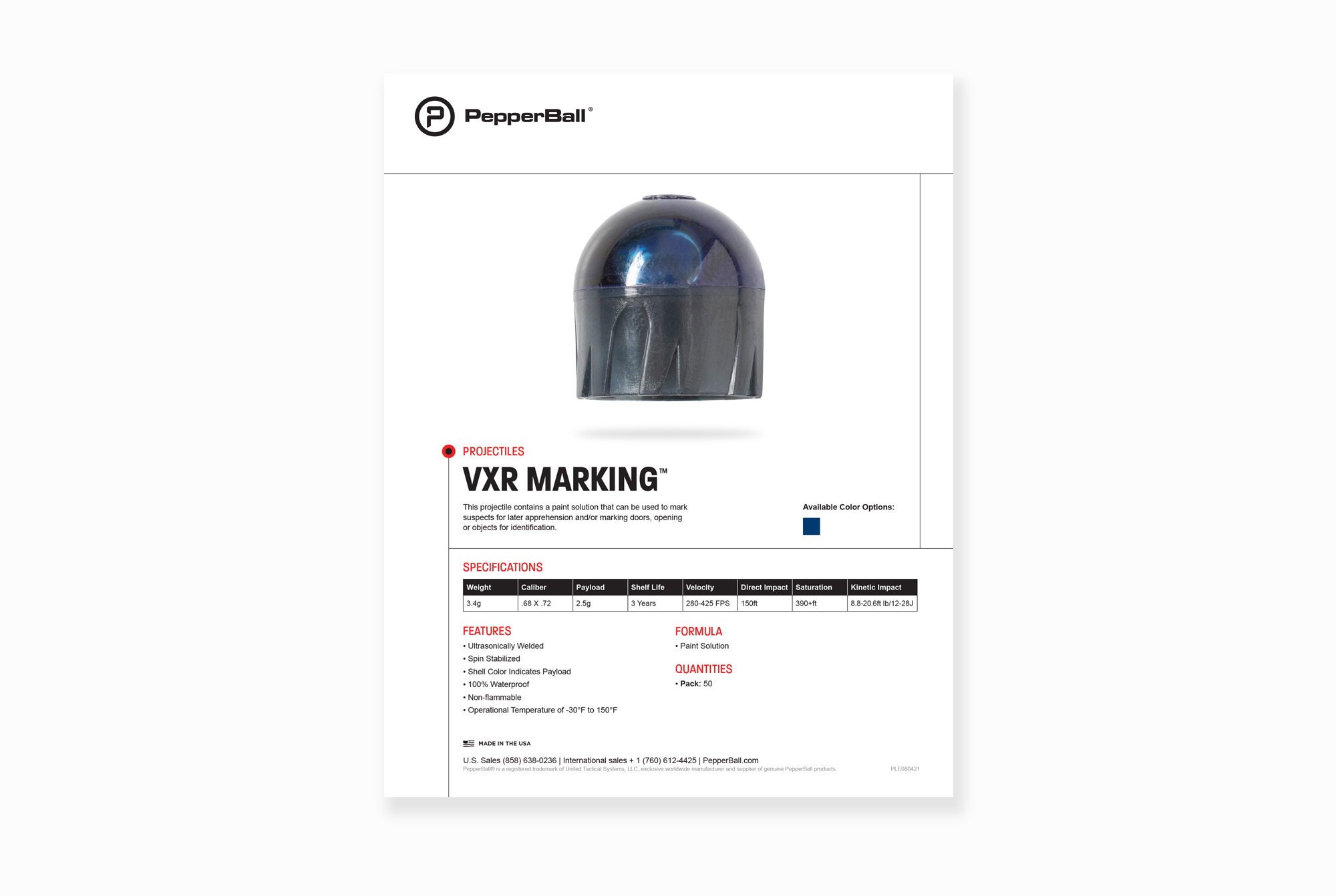 PepperBall® Projectile Spec Sheets | Technical Data