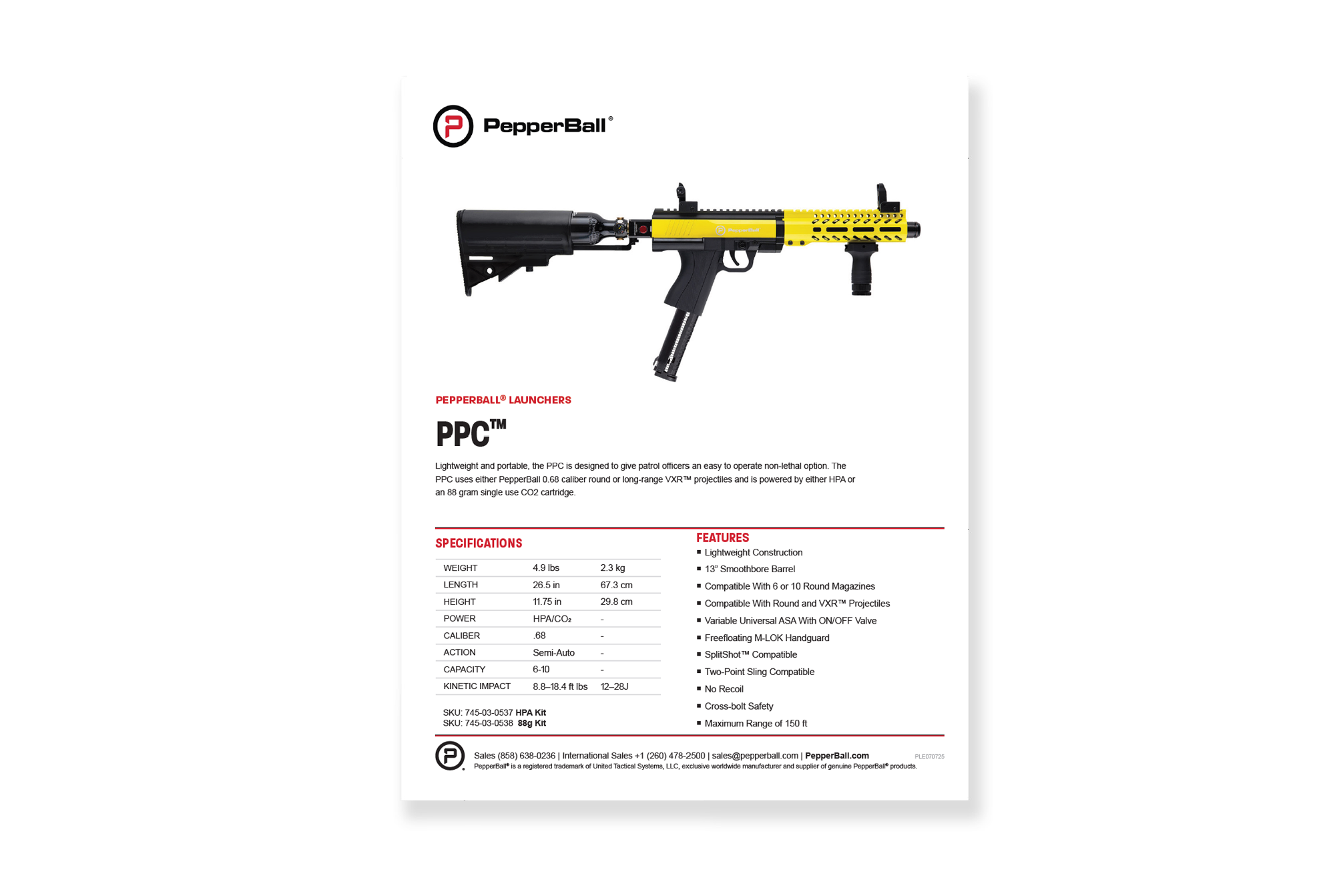 PepperBall® Launcher Specifications | Spec Sheet Downloads
