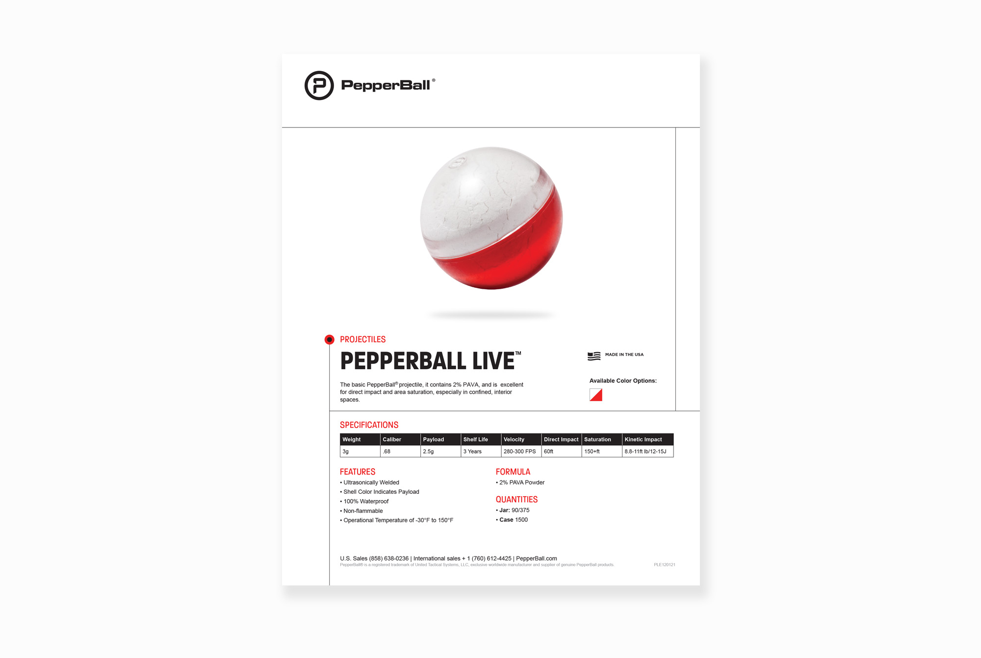 PepperBall® Projectile Spec Sheets | Technical Data