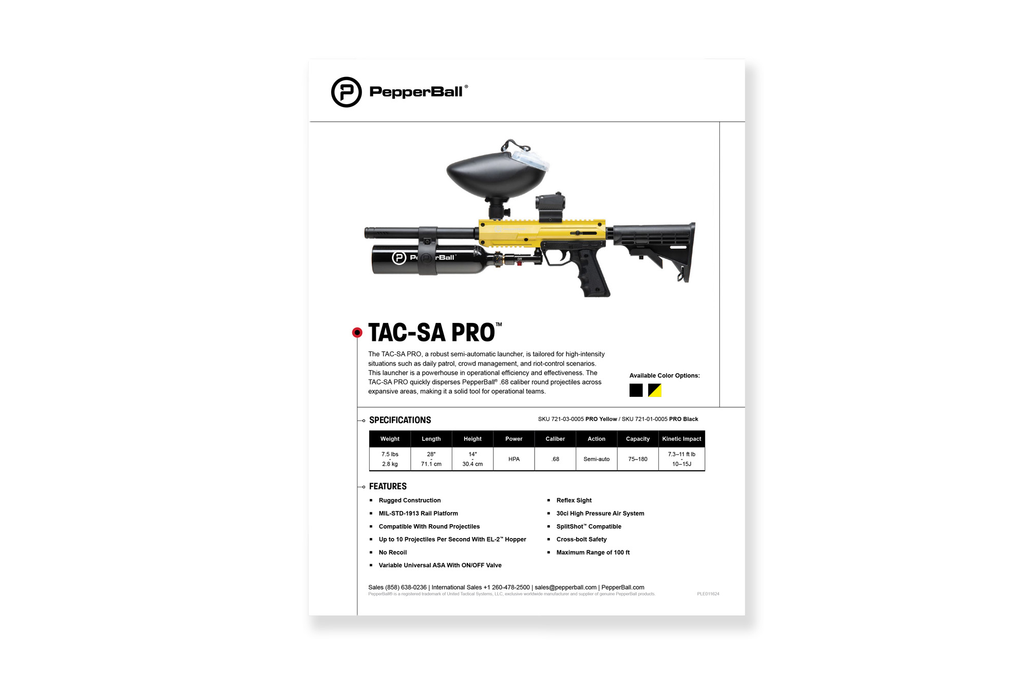 PepperBall® Product Specifications | Spec Sheet PDFs