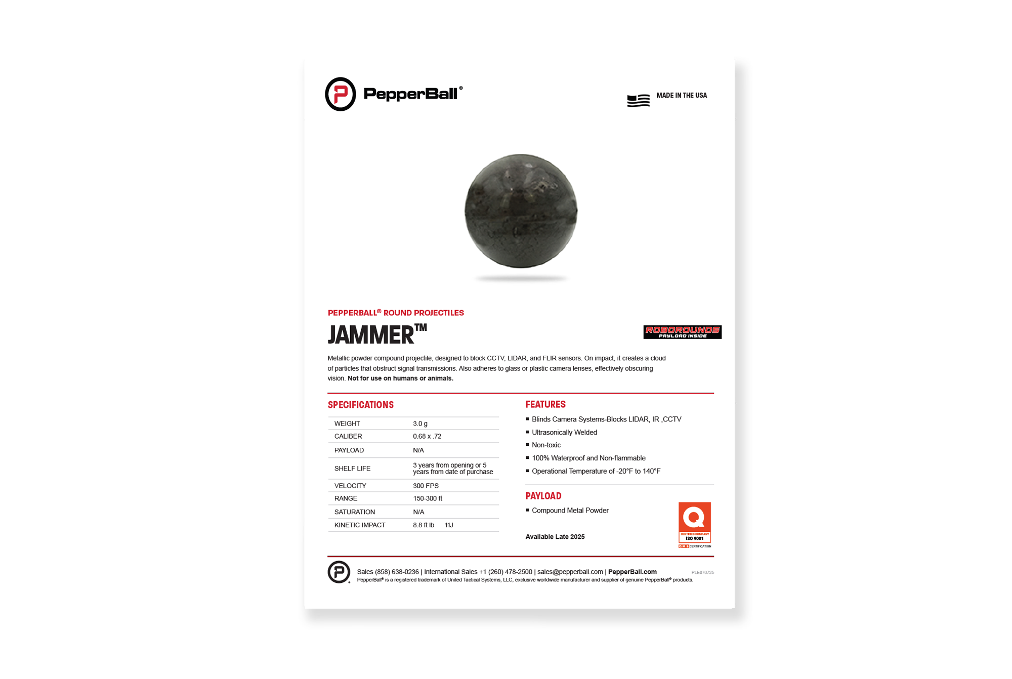 PepperBall® Projectile Spec Sheets | Technical Data
