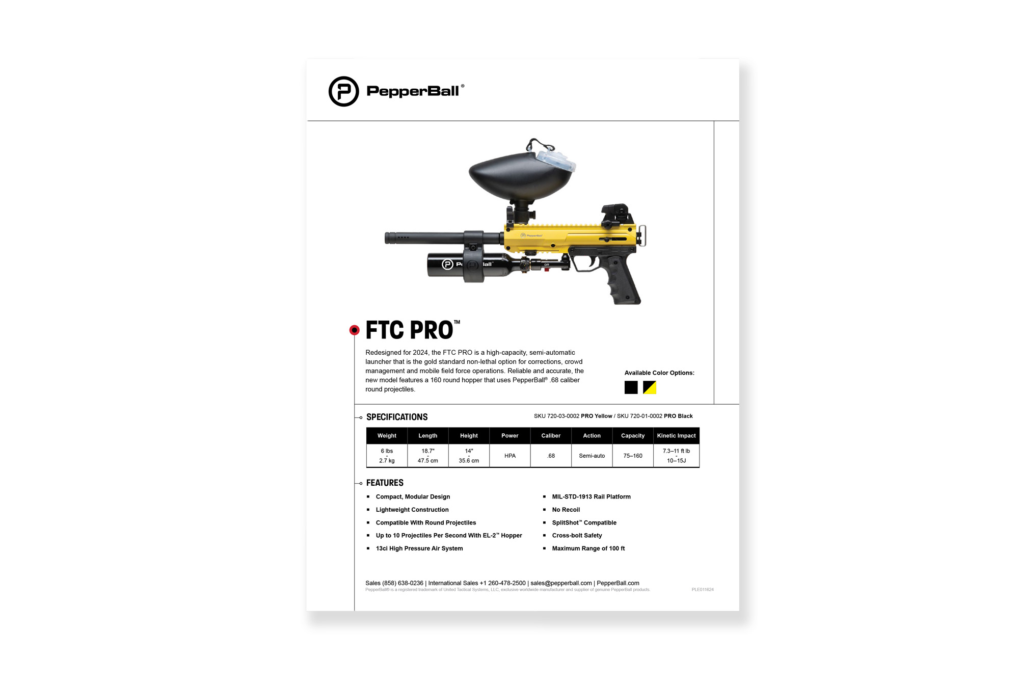 PepperBall® Product Specifications | Spec Sheet PDFs
