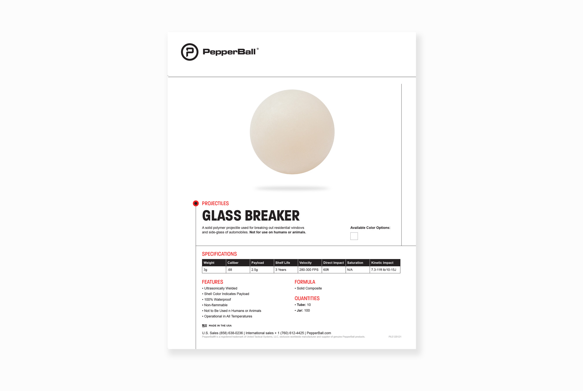 PepperBall® Projectile Spec Sheets | Technical Data