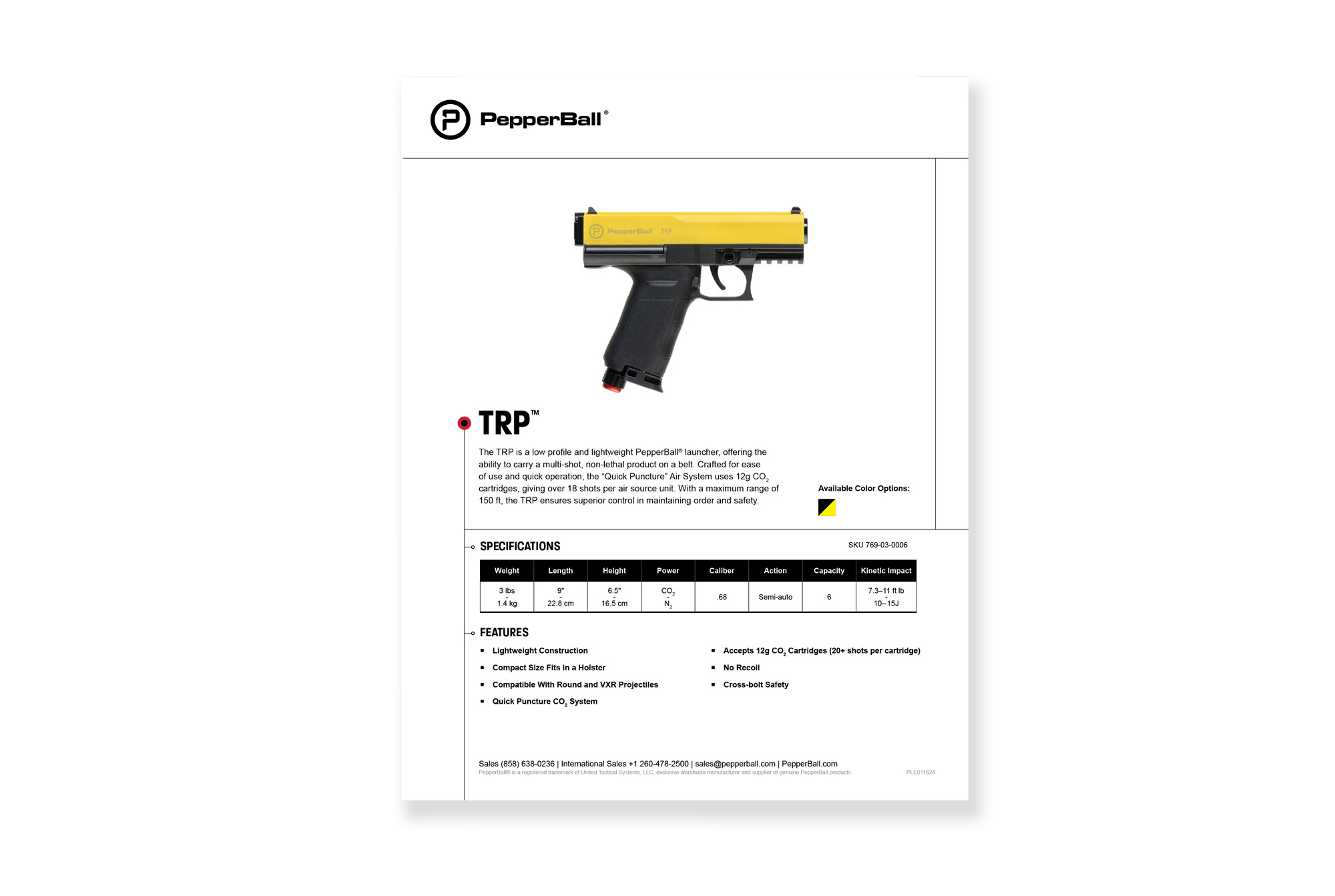 PepperBall® Product Specifications | Spec Sheet PDFs