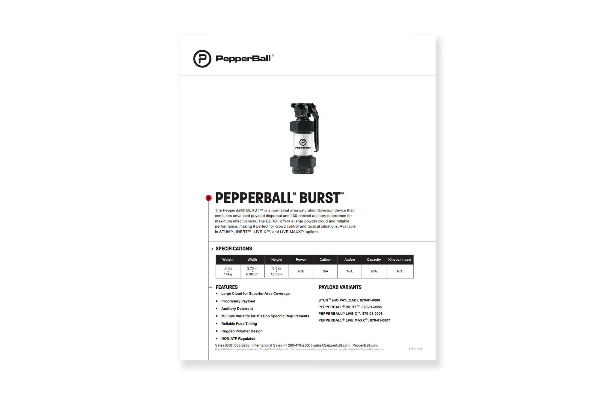 PepperBall® Product Specifications | Spec Sheet PDFs