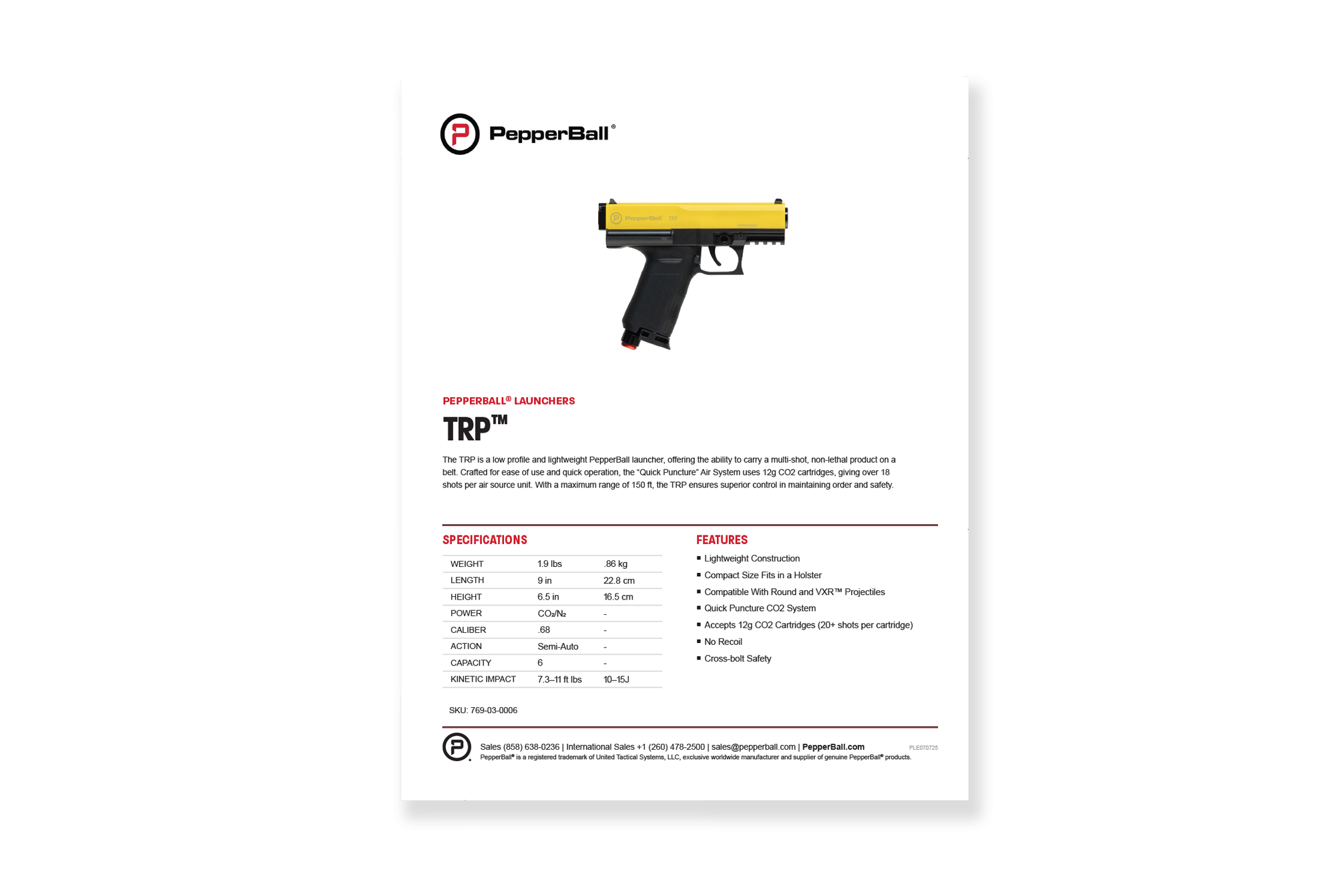 PepperBall® Launcher Specifications | Spec Sheet Downloads